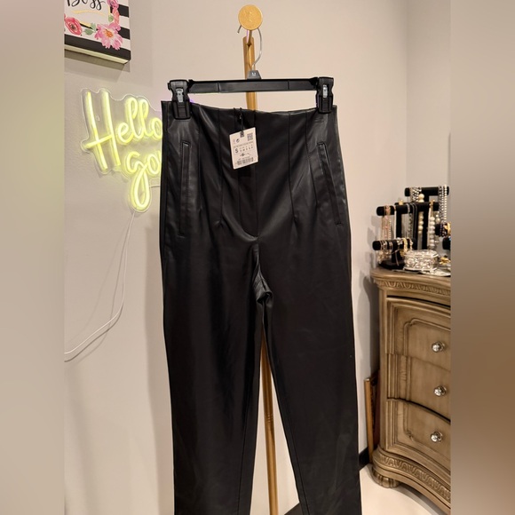 Zara | Pants & Jumpsuits | Zara Black Leather Look Trousers | Poshmark